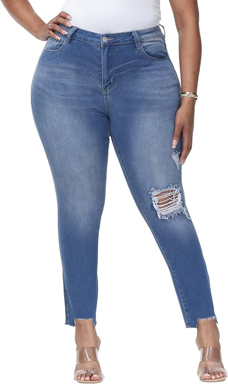 Womens Plus Size Skinny Jeans Stretchy High Waisted Ankle Jean Puhics