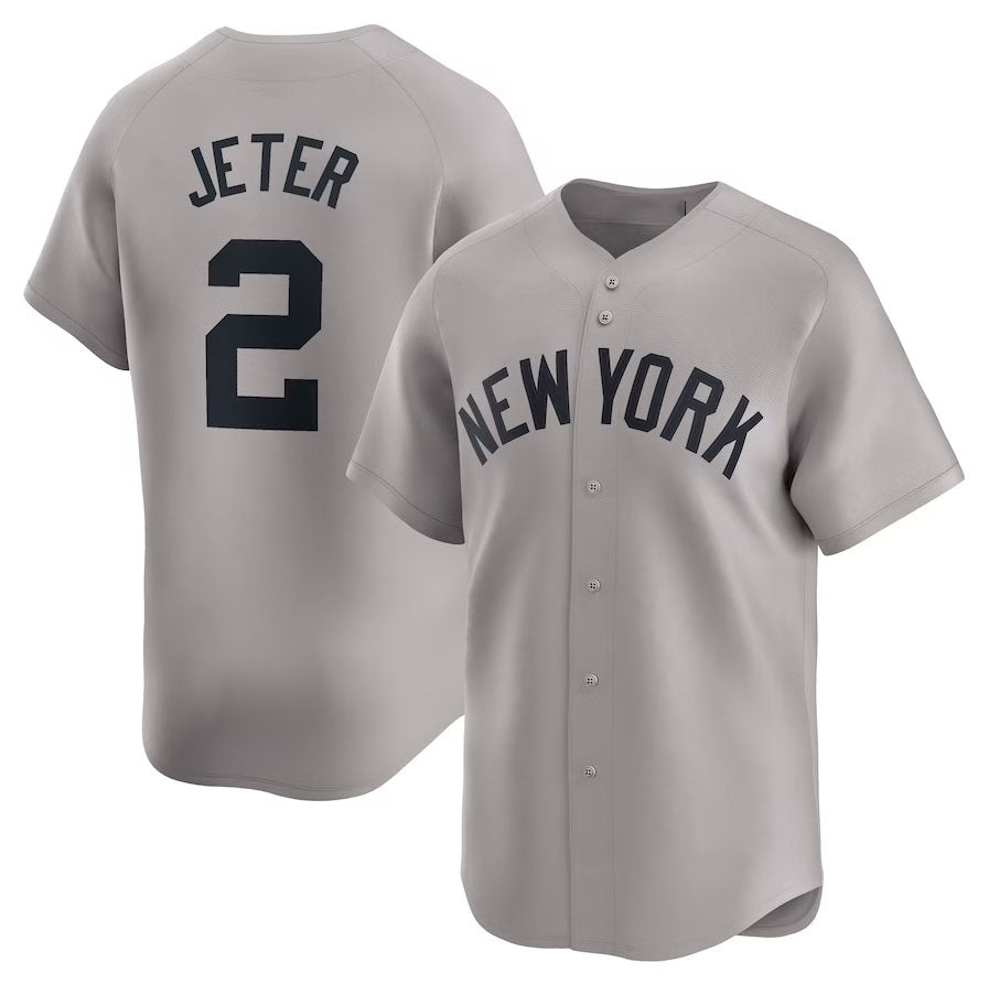 New York Yankees #2 Derek Jeter Away Limited Player Jersey - Gray Stit ...