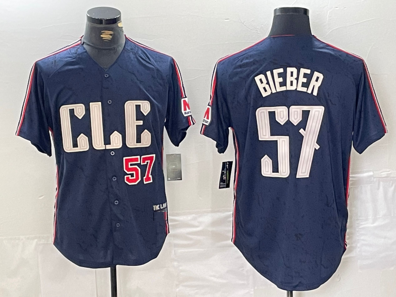 Cleveland Guardians #22 Shane Bieber Number Navy 2024 City Connect Lim ...