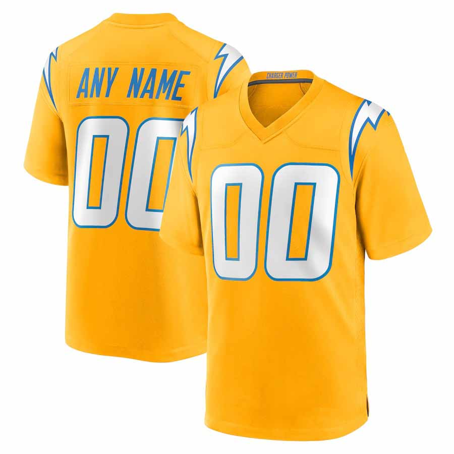 Custom LA.Chargers Gold Alternate Charger Power Game Stitched Football ...