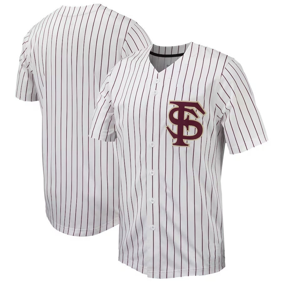 F.State Seminoles Pinstripe Replica Full-Button Baseball Jersey - Whit ...