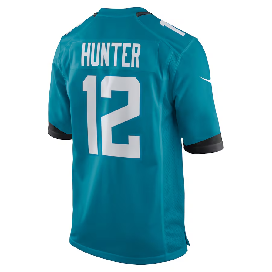 J.Jaguars #12 Travis Hunter Teal 2025 Draft First Round Pick Game Stit ...