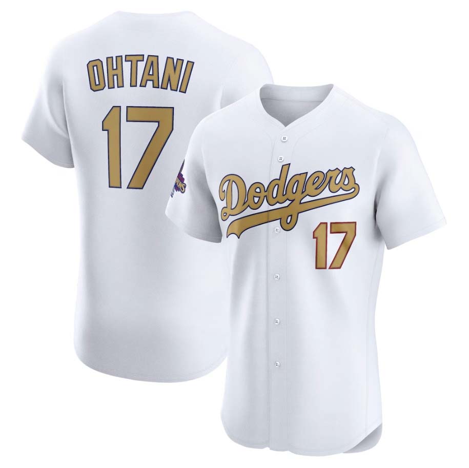 Los Angeles Dodgers #17 Shohei Ohtani White 2025 Gold Collection Elite ...