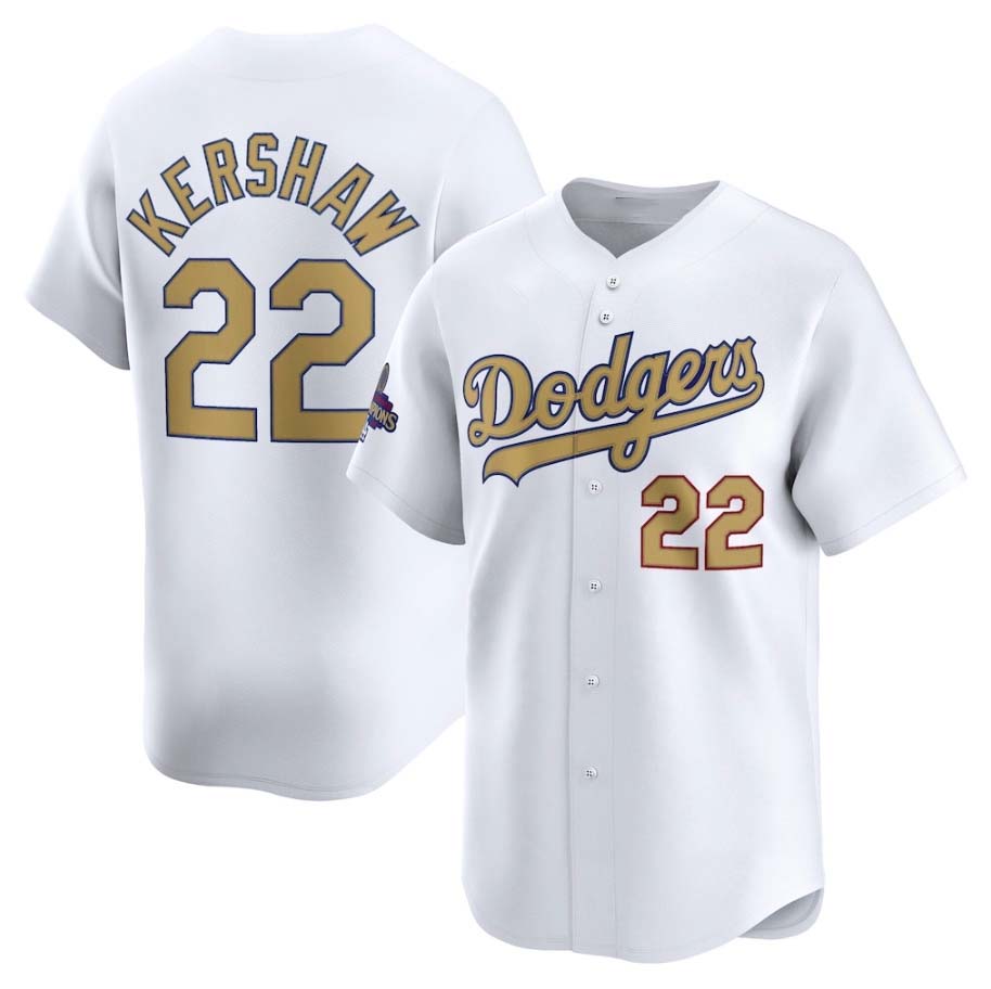 Los Angeles Dodgers #22 Clayton Kershaw White 2025 Gold Collection Lim ...