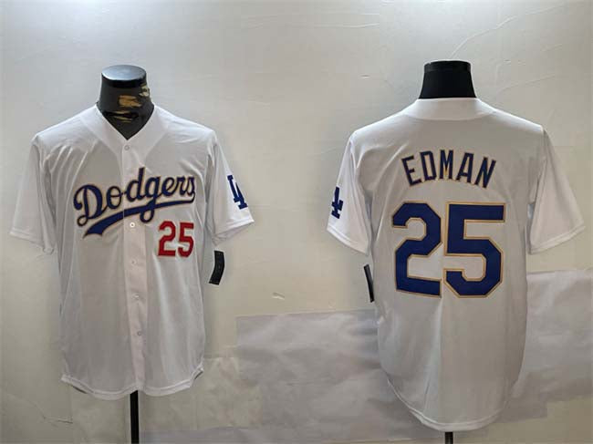 Los Angeles Dodgers #25 Tommy Edman White Gold Home Limited Stitched B ...