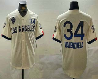 Los Angeles Dodgers #34 Fernando Valenzuela Number Cream 2024 World Se ...