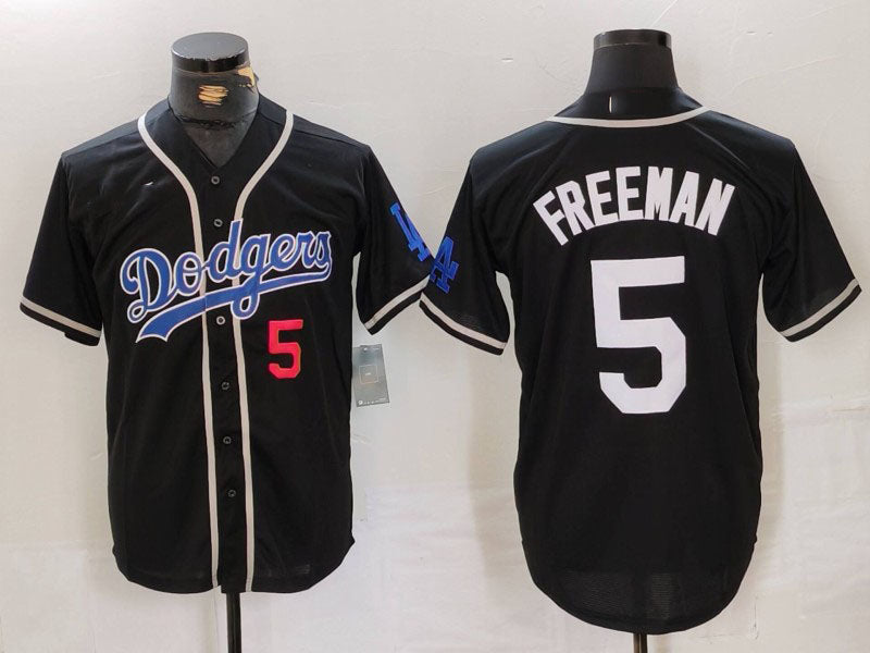 Los Angeles Dodgers #5 Freddie Freeman Number Black Cool Base With Pat ...