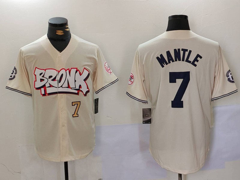 New York Yankees #7 Mickey Mantle Cream Limited Stitched Baseball Jers ...
