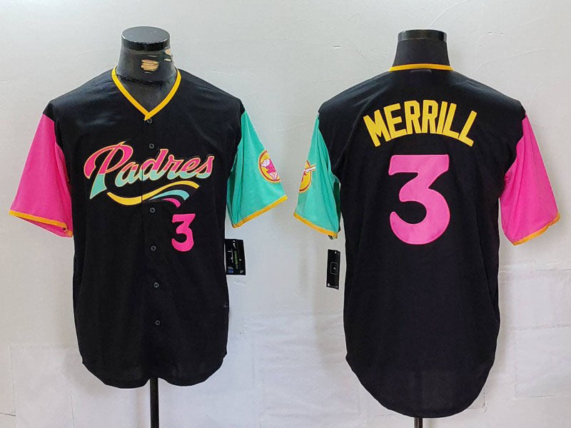 San Diego Padres #3 Jackson Merrill Black Player Number Fashion Baseba ...