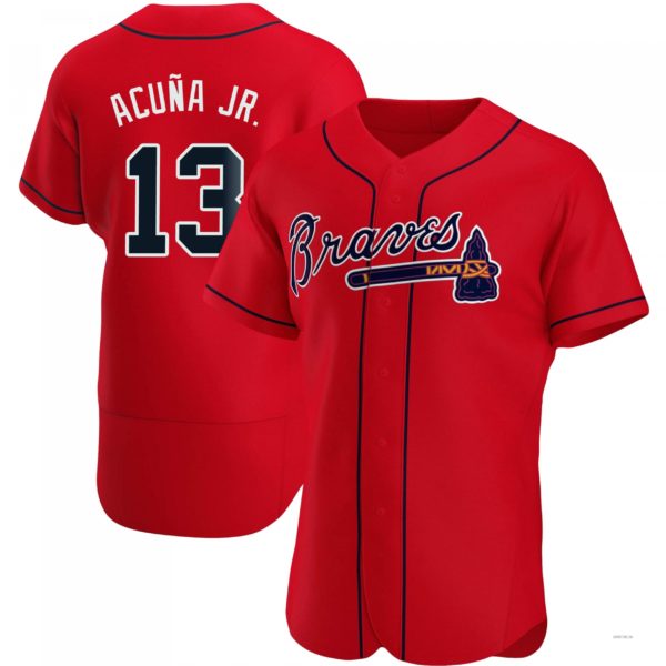 Atlanta Braves #13 Ronald Acuna Jr. Red Alternate Jersey Stitches Base ...