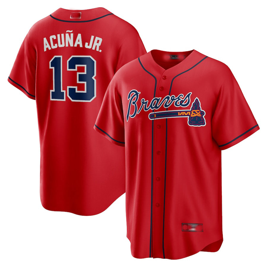 Atlanta Braves #13 Ronald Acuna Jr. Red Alternate Replica Player Name ...
