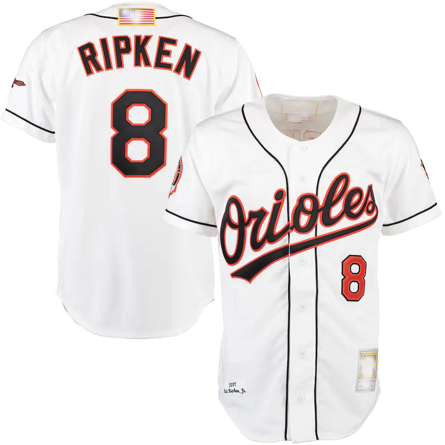 Baltimore Orioles #8 Cal Ripken Mitchell & Ness White Home Authentic J ...
