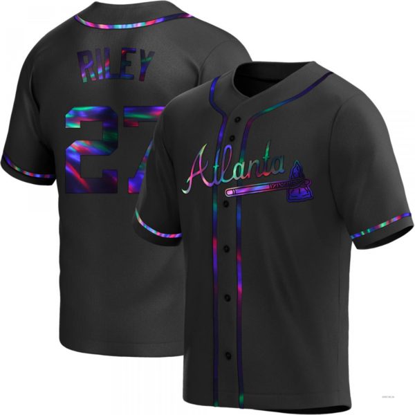 Atlanta Braves #27 Austin Riley Black Holographic Alternate Jersey Sti ...