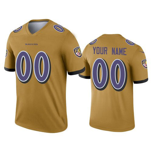 Custom B.Ravens Gold Inverted Legend Jersey American Jerseys Stitched ...