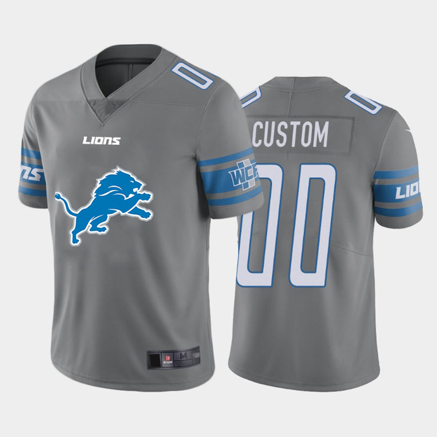 Custom D.Lions Gray Team Big Logo Vapor Untouchable Limited Jersey Sti ...