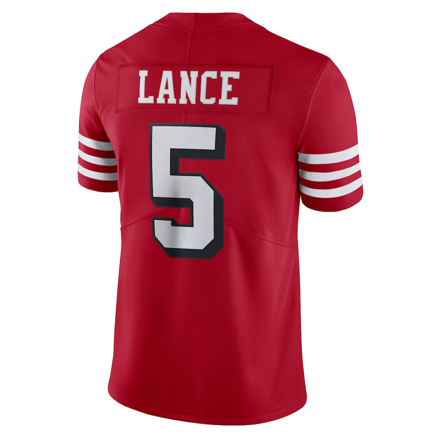 SF.49ers #5 Trey Lance New Red Black Stitched American Football Jersey ...