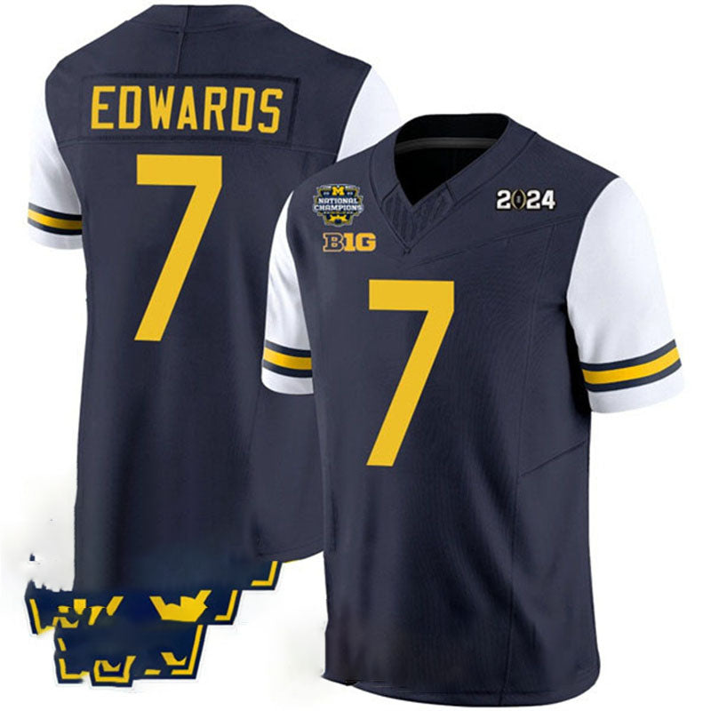 M.Wolverines #7 Donovan Edwards Navy White 2024 F.U.S.E. With 2023 Nat ...