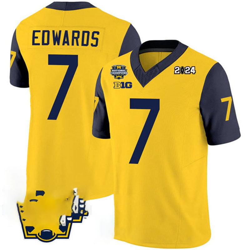 M.Wolverines #7 Donovan Edwards Yellow Navy 2024 F.U.S.E. With 2023 Na ...