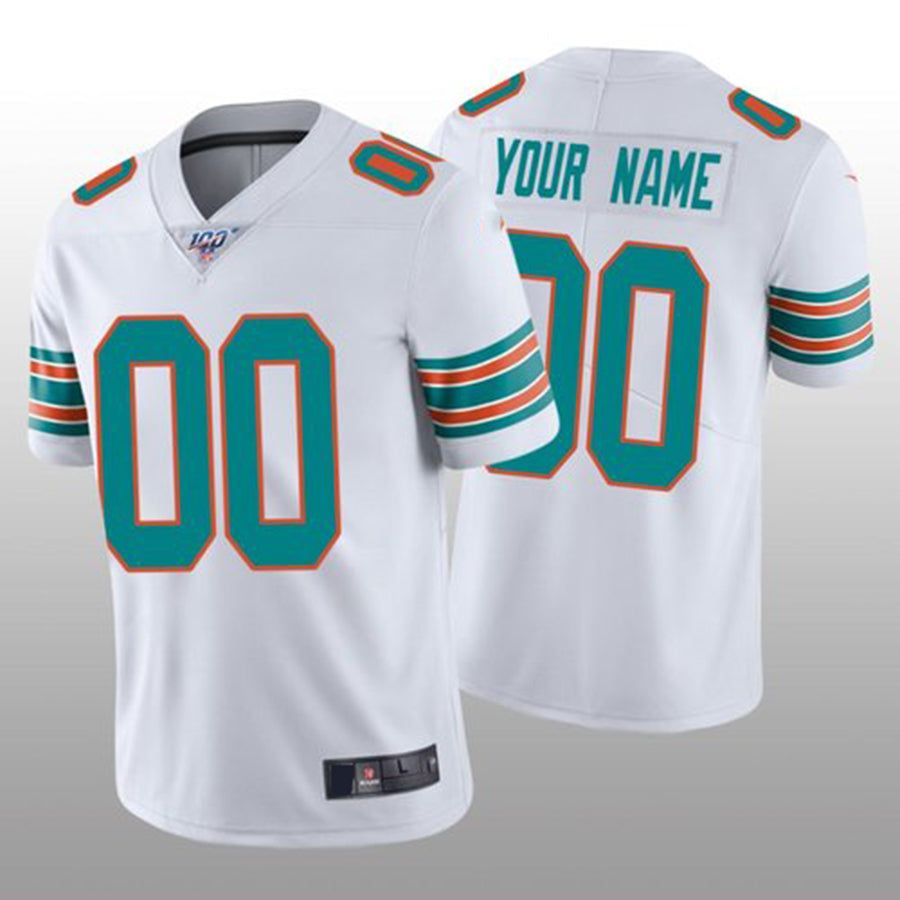 Custom M.Dolphins White Vapor Limited 100th Season Jersey American Sti ...