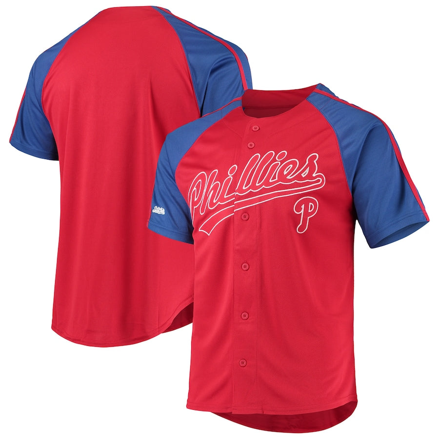 Philadelphia Phillies Jerseys Stitches Red Button-Down Raglan Replica – Puhics