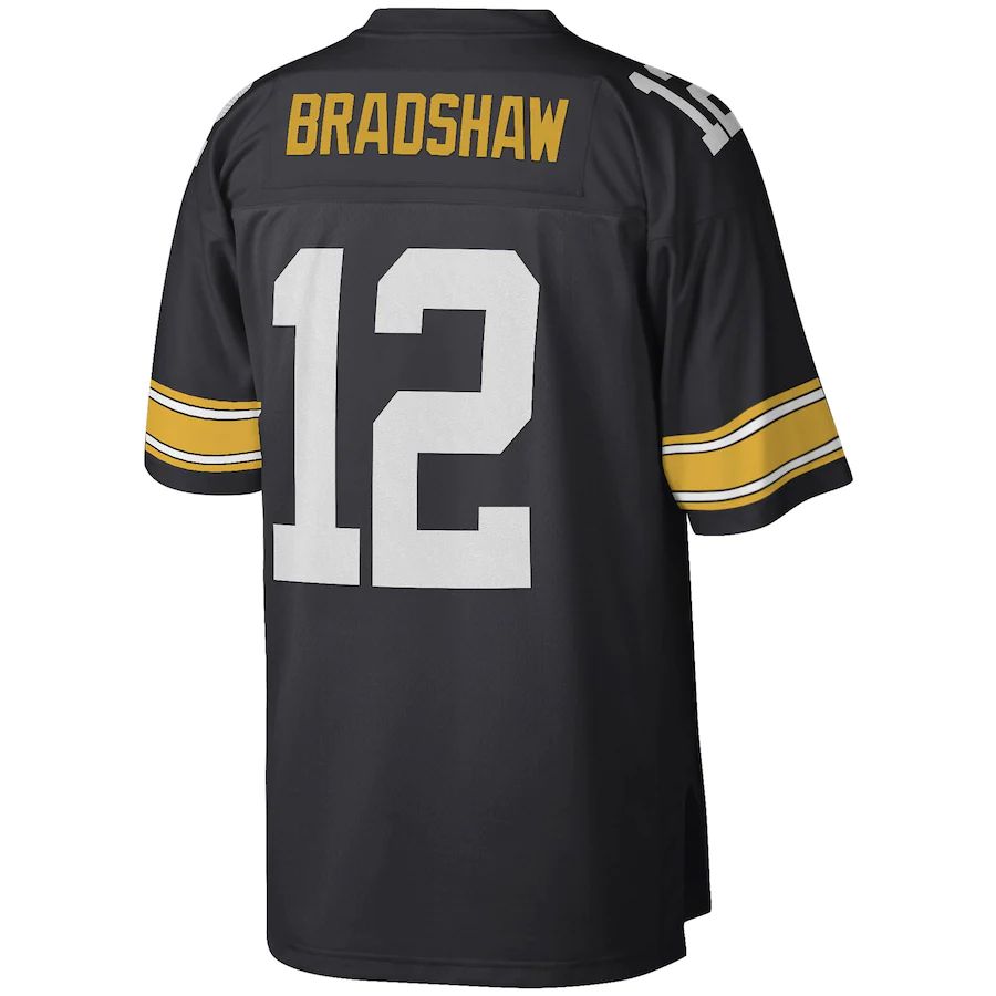 P.Steelers #12 Terry Bradshaw Mitchell & Ness Black Legacy Replica Jer ...
