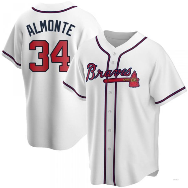 Atlanta Braves #34 Abraham Almonte White Home Jersey Stitches Baseball ...